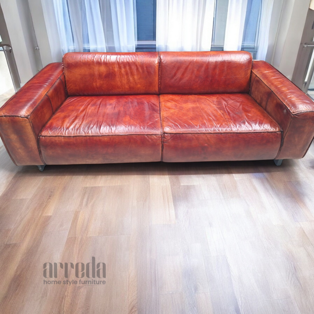 Canapea de piele naturală fokker 3 locuri piele industrial cognac ...